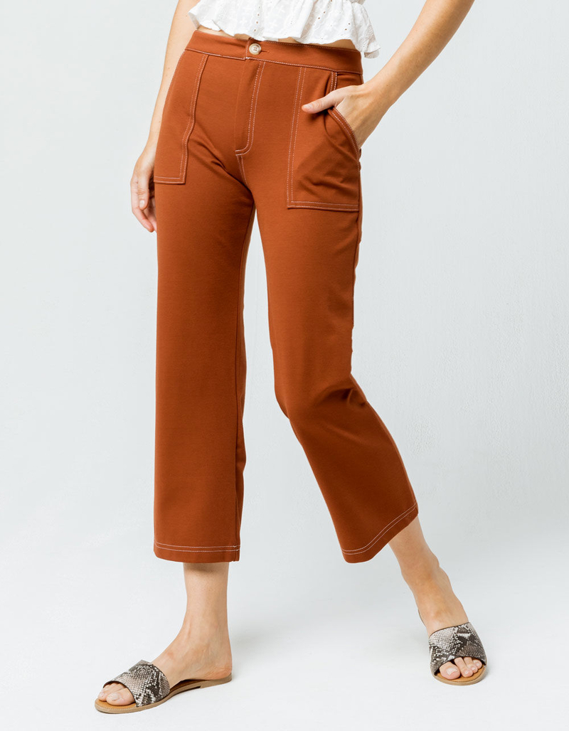 SKY AND SPARROW Pork Chop Pocket Womens Crop Flare Pants - COPPER | Tillys