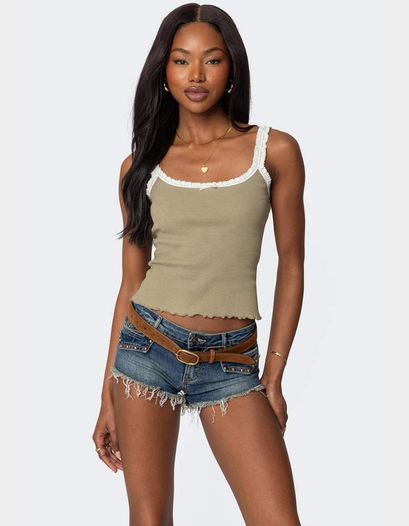 EDIKTED Teagan Ribbed Tank Top - DK GREEN - L | Tillys