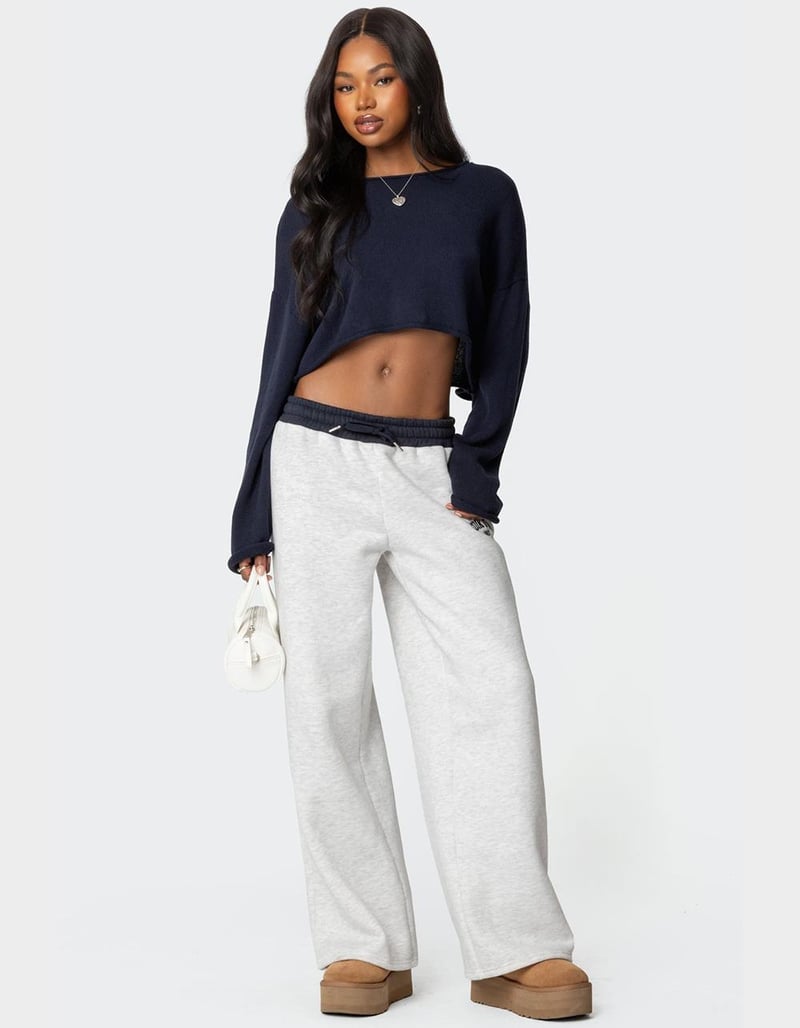 EDIKTED Edikted Contrast Embroidered Sweatpants - GRAY - XL | Tillys