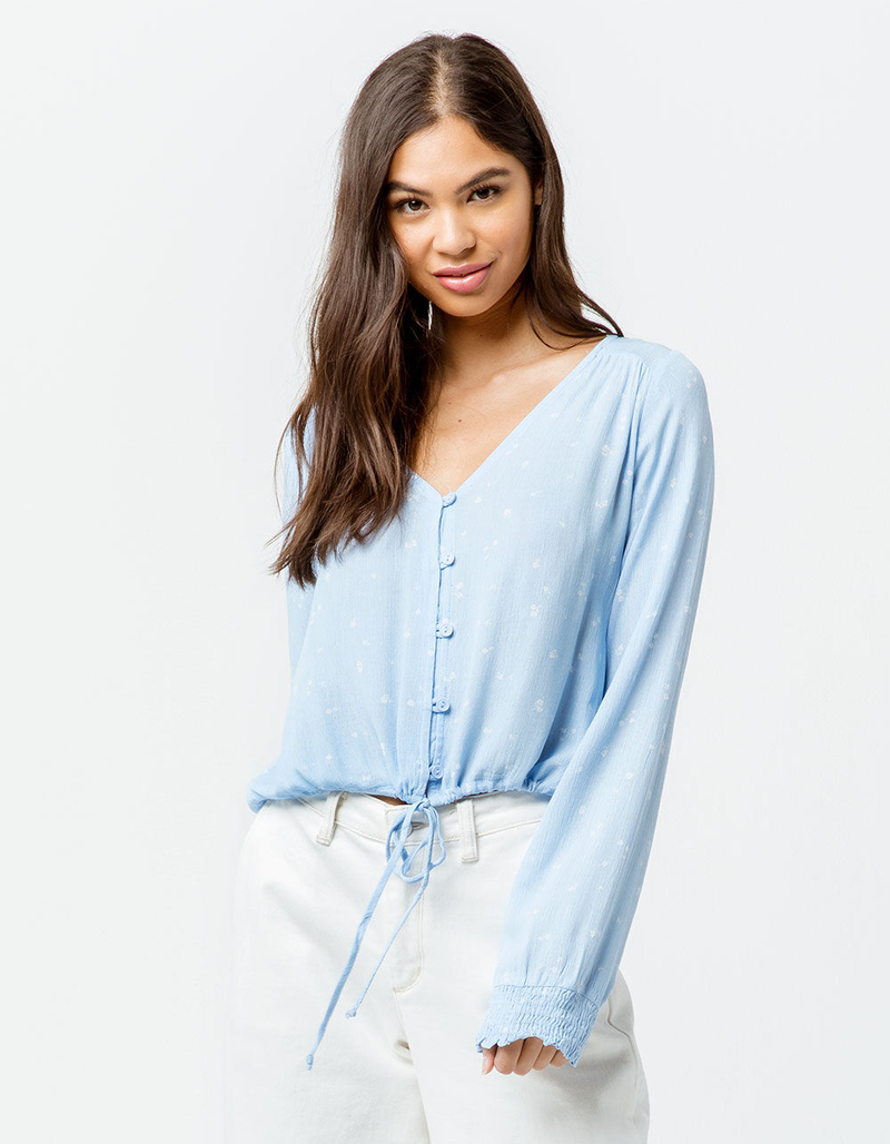 SKY AND SPARROW Button Cinch Smock Light Blue Womens Top - LIGHT BLUE ...