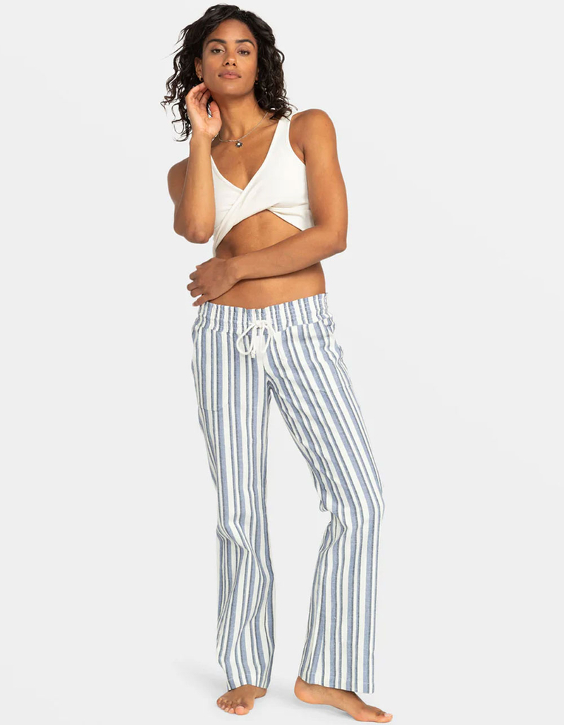 ROXY Oceanside Stripe Womens Flared Beach Pants - BLUE - XL | Tillys