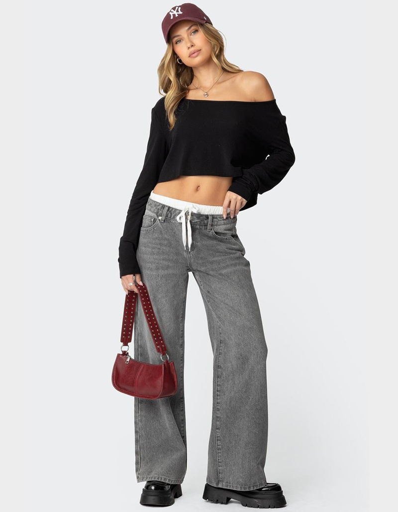 EDIKTED Cropped Off Shoulder Top - BLACK - XL | Tillys