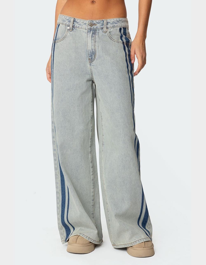 EDIKTED Side Stripe Washed Low Rise Jeans - LIGHT BLUE | Tillys