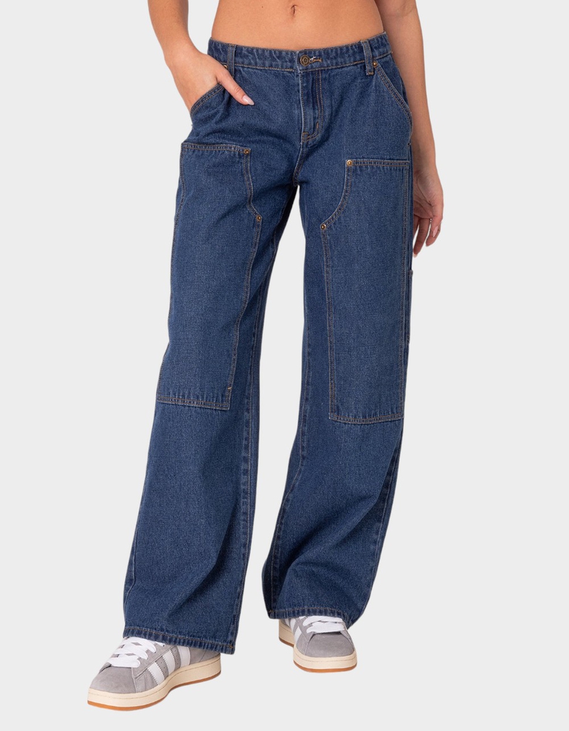 EDIKTED Ayla Low Rise Carpenter Jeans - BLUE | Tillys