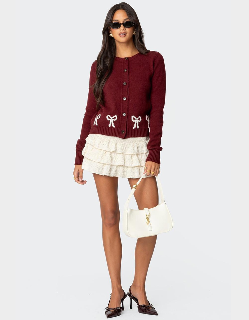 EDIKTED Rona Bow Knit Cardigan - DK RED - S | Tillys