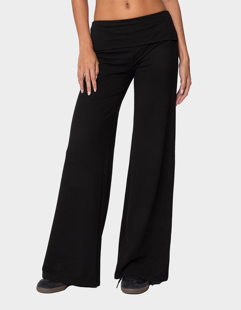 EDIKTED Wide Leg Fold Over Pants - BLACK | Tillys
