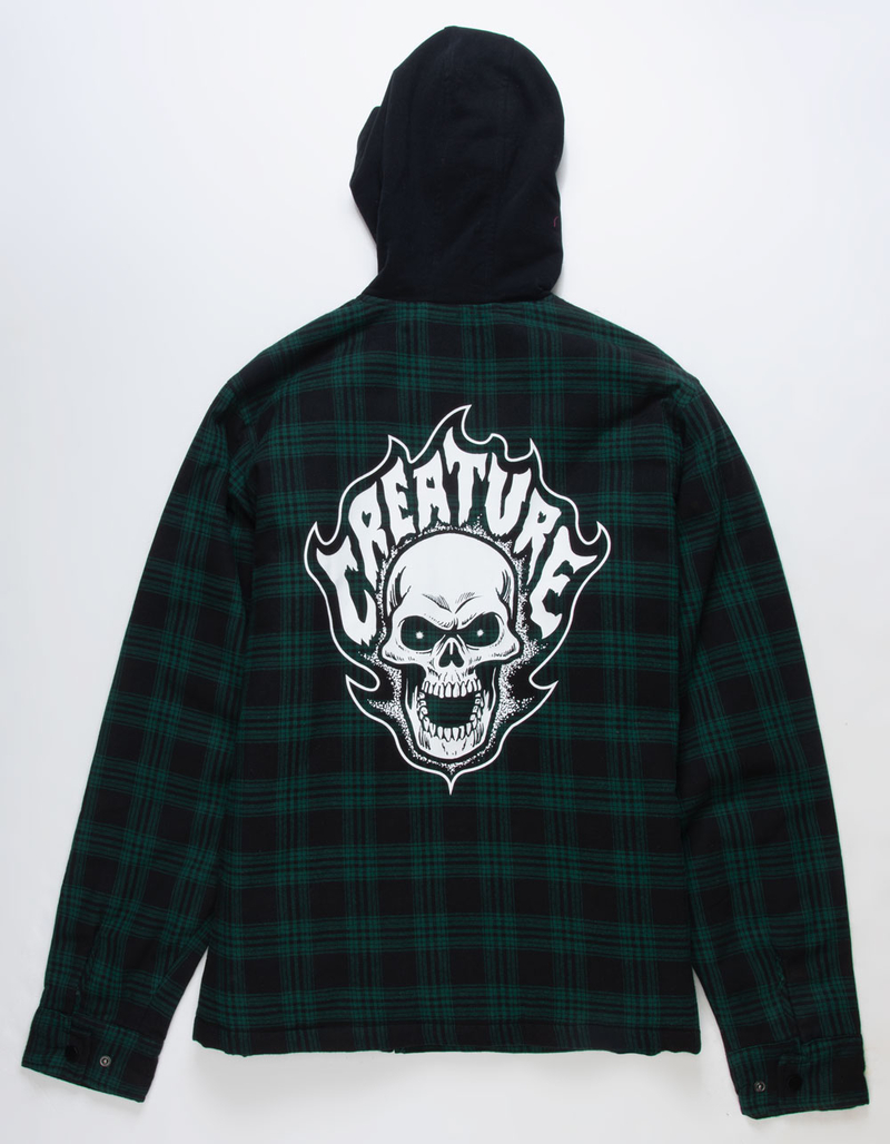 CREATURE Boneheads Flame Mens Flannel Jacket - GREEN - L | Tillys