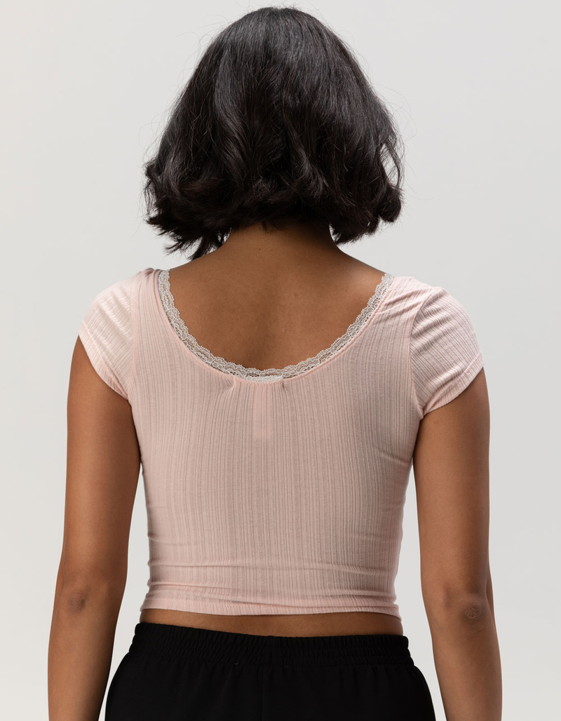 FULL TILT Texture Lace Trim Womens Crop Top - PINK | Tillys