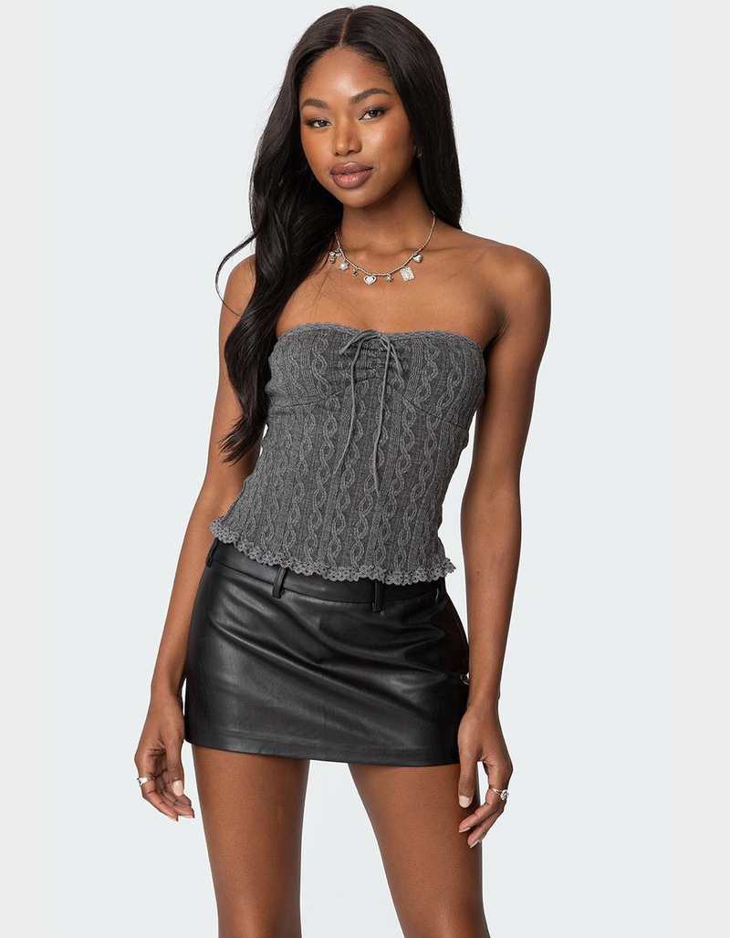 EDIKTED Lacey Knit Tube Top - GRAY - S | Tillys