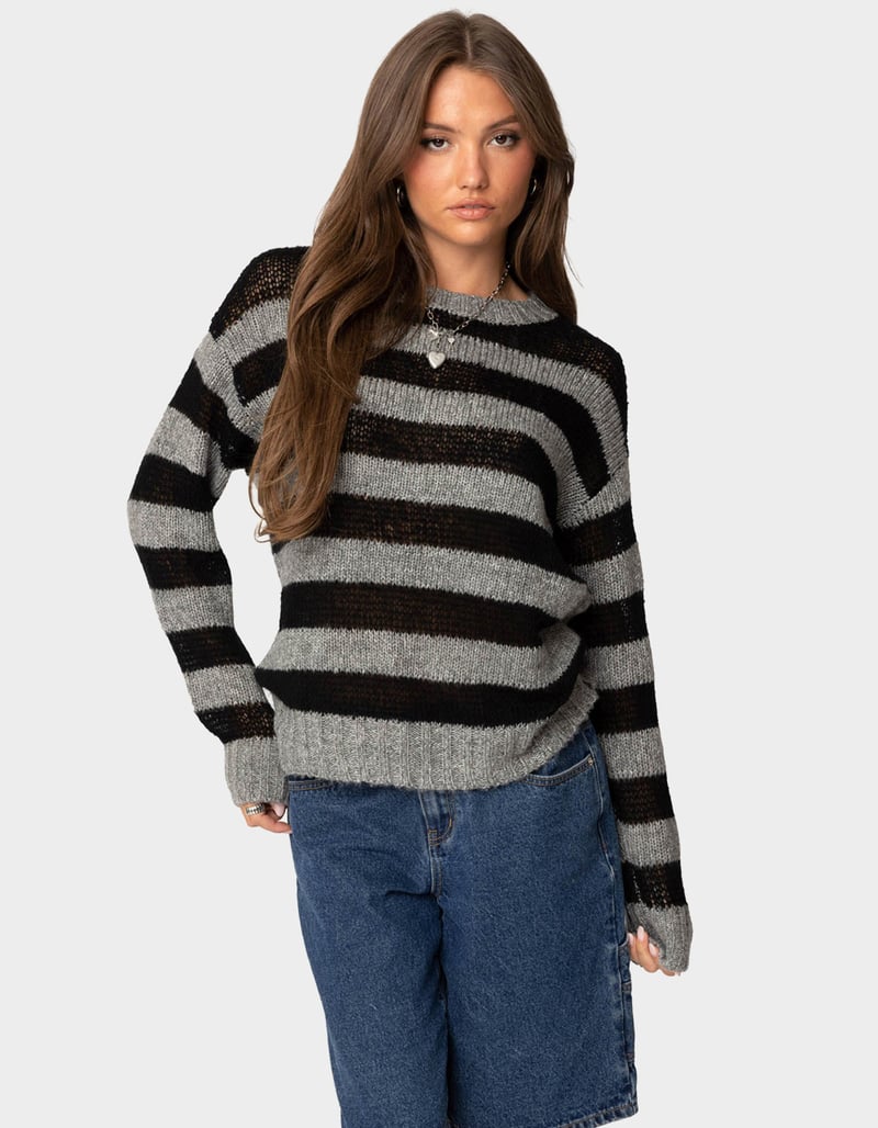 EDIKTED Light Knit Striped Sweater - BLACK | Tillys