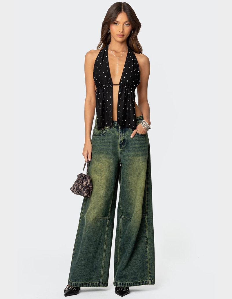 EDIKTED Studded Open Back Halter Top - BLACK | Tillys