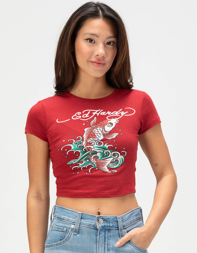 ED HARDY Koi Fish Womens Baby Tee - WINE - S | Tillys