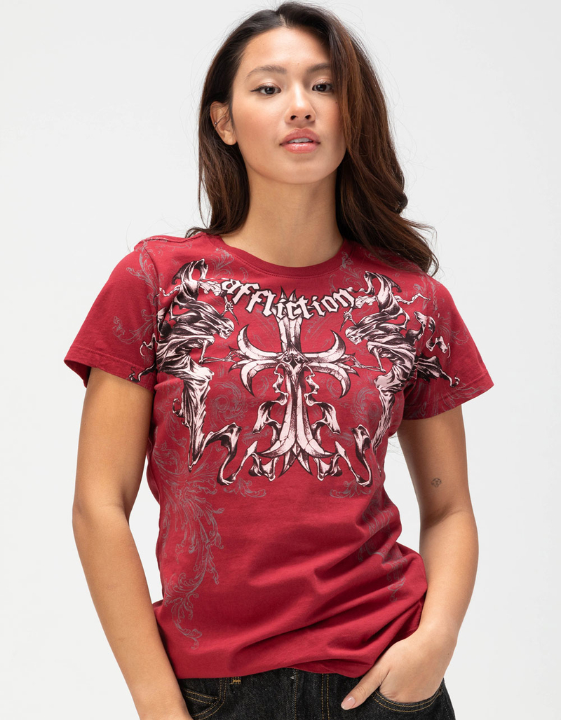 AFFLICTION Jump Womens Fitted Tee - BURGUNDY | Tillys
