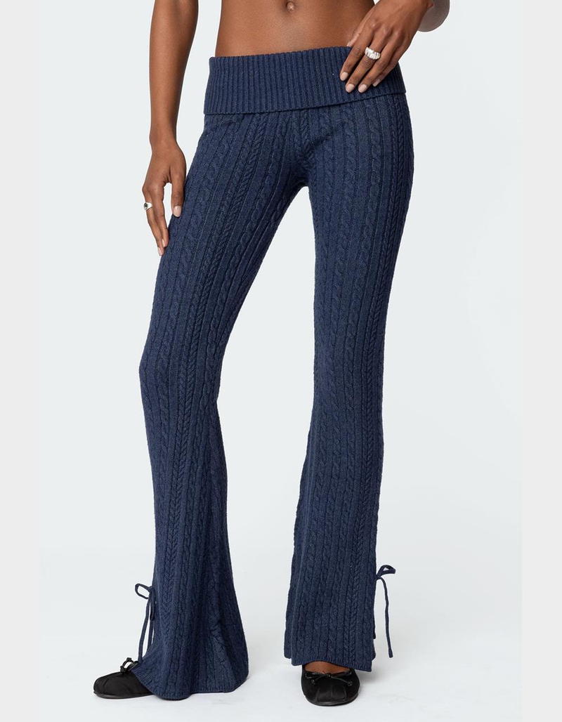 EDIKTED Chase Fold Over Cable Knit Pants - NAVY - XS | Tillys