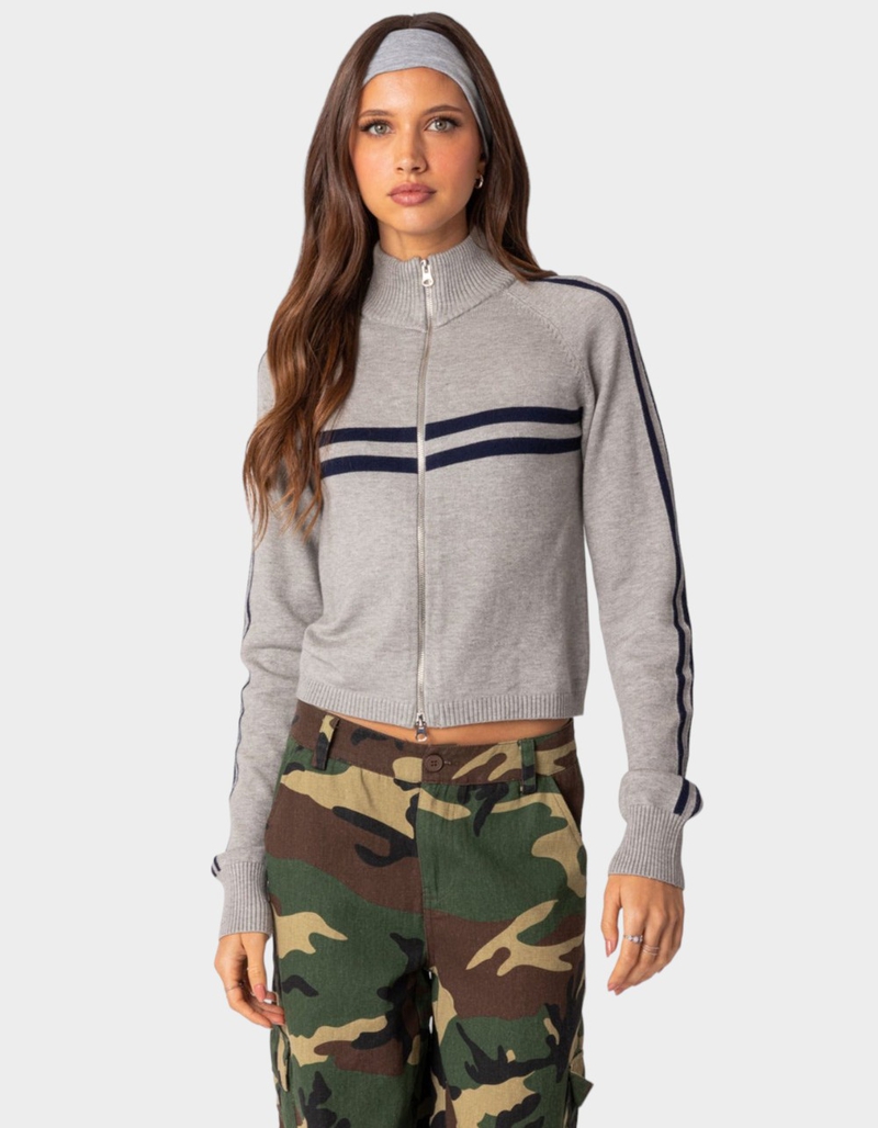EDIKTED Roxanne Zip Up Knit Cardigan - GRAY - XL | Tillys