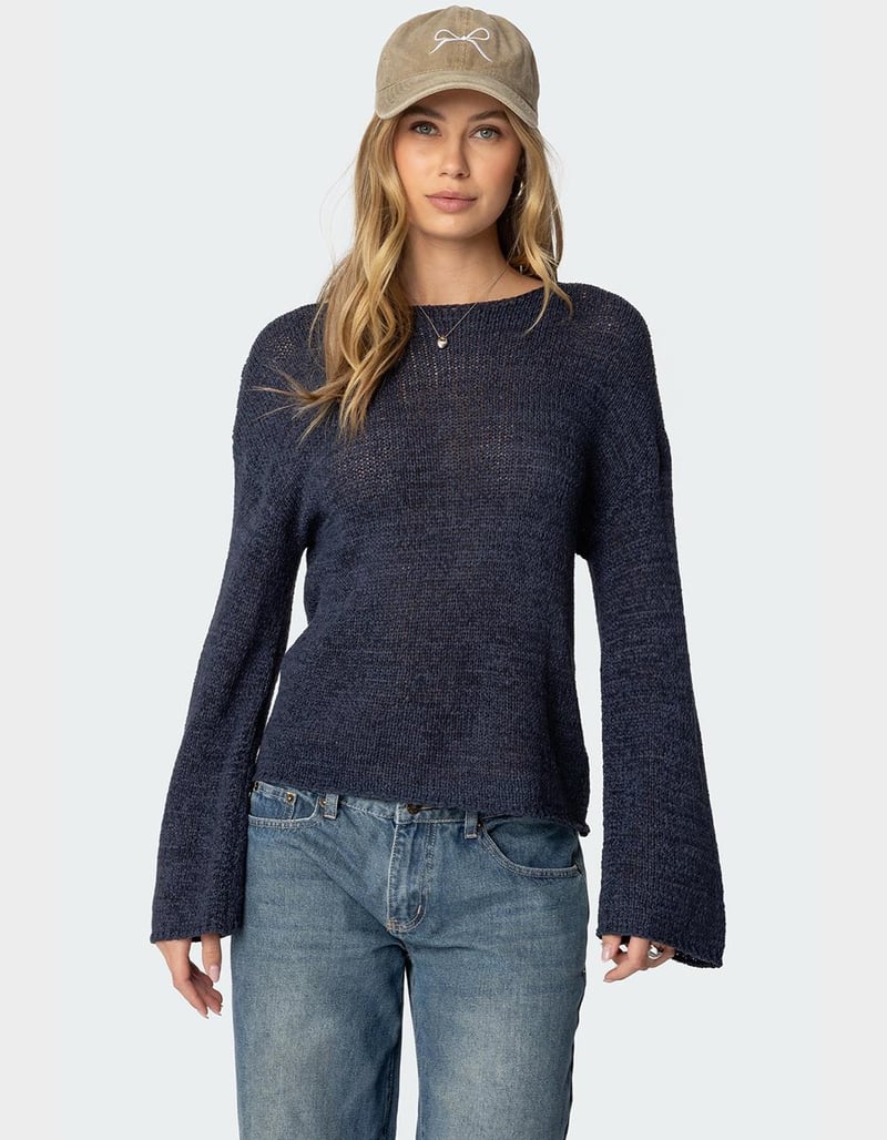 EDIKTED Drop Shoulder Light Knit Sweater - NAVY - XS | Tillys