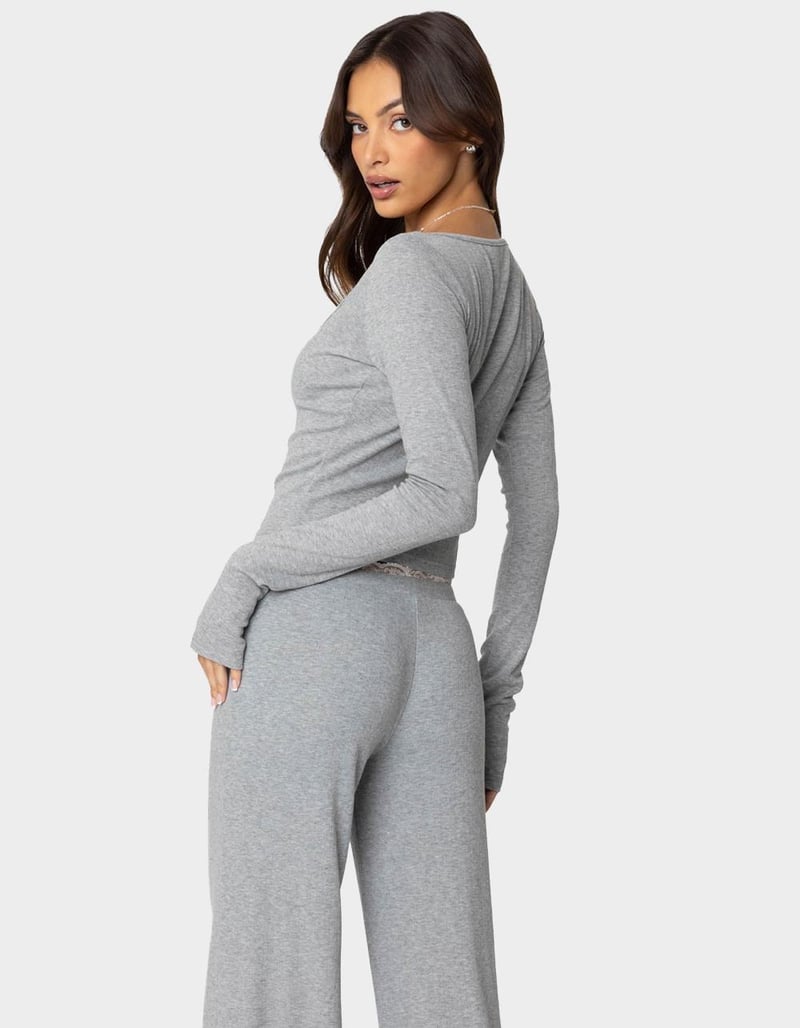 EDIKTED Peekaboo Lace Long Sleeve Top - GRAY | Tillys