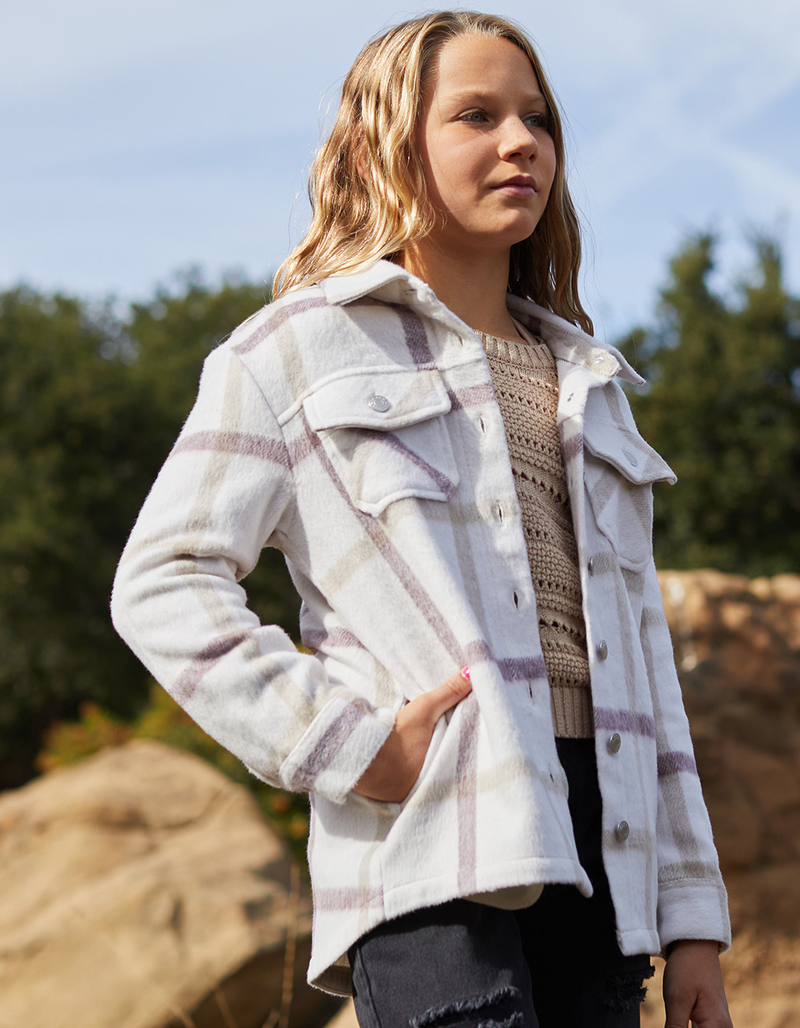 RSQ Girls Plaid Shacket - Cream Combo - S | Tillys