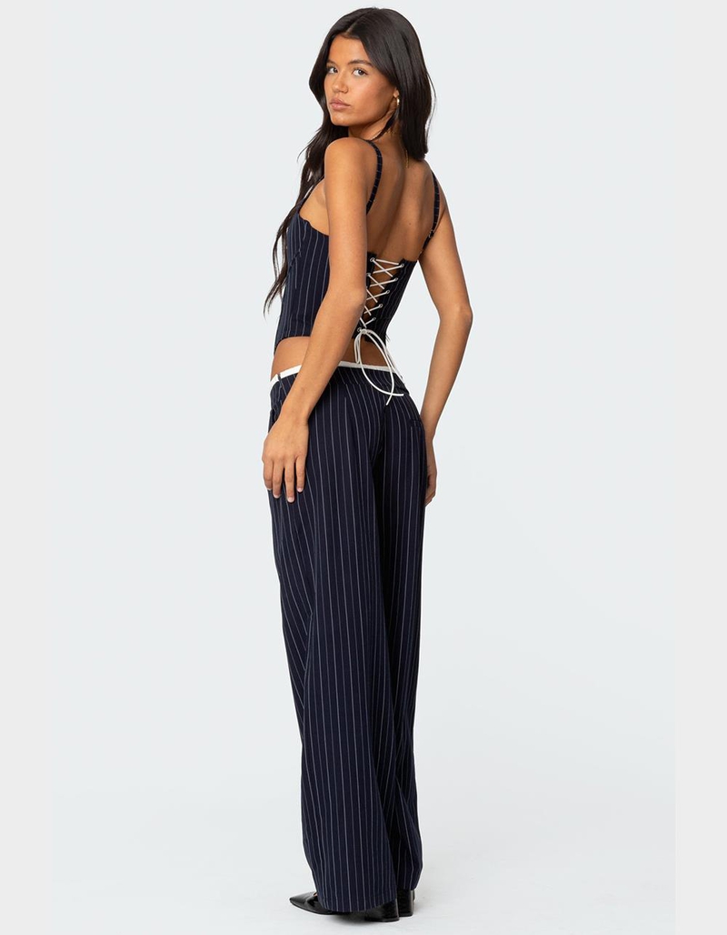 EDIKTED Pinstripe Peekaboo Drawstring Corset - NAVY - L | Tillys