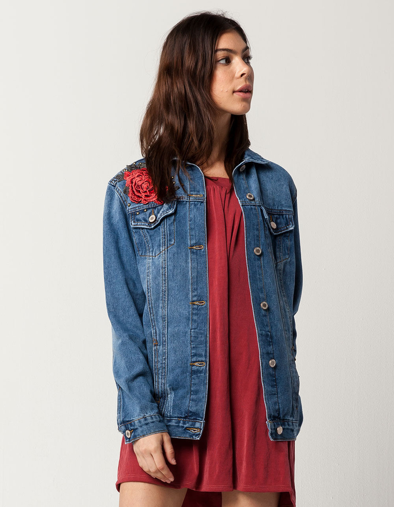 BOOM BOOM JEANS Rose Patch Womens Denim Jacket - MEWSH - XL | Tillys