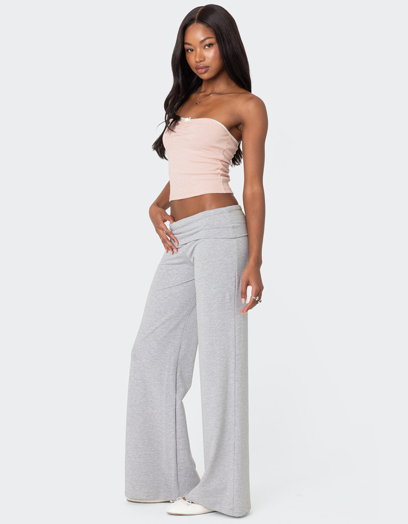 EDIKTED Wide Leg Fold Over Pants - GRAY | Tillys