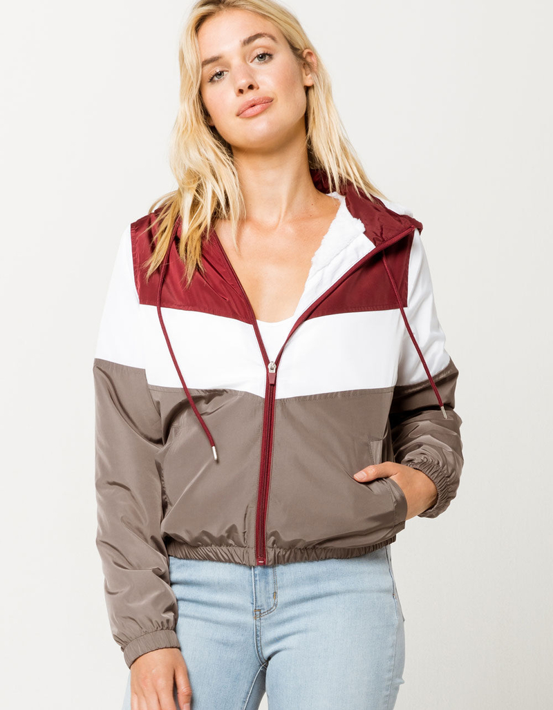 FULL TILT Zip Up Womens Windbreaker - GREY/BURGUNDY - XL | Tillys