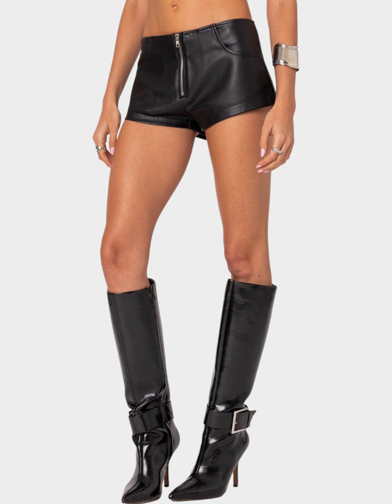 EDIKTED Zippy Faux Leather Micro Shorts - BLACK | Tillys