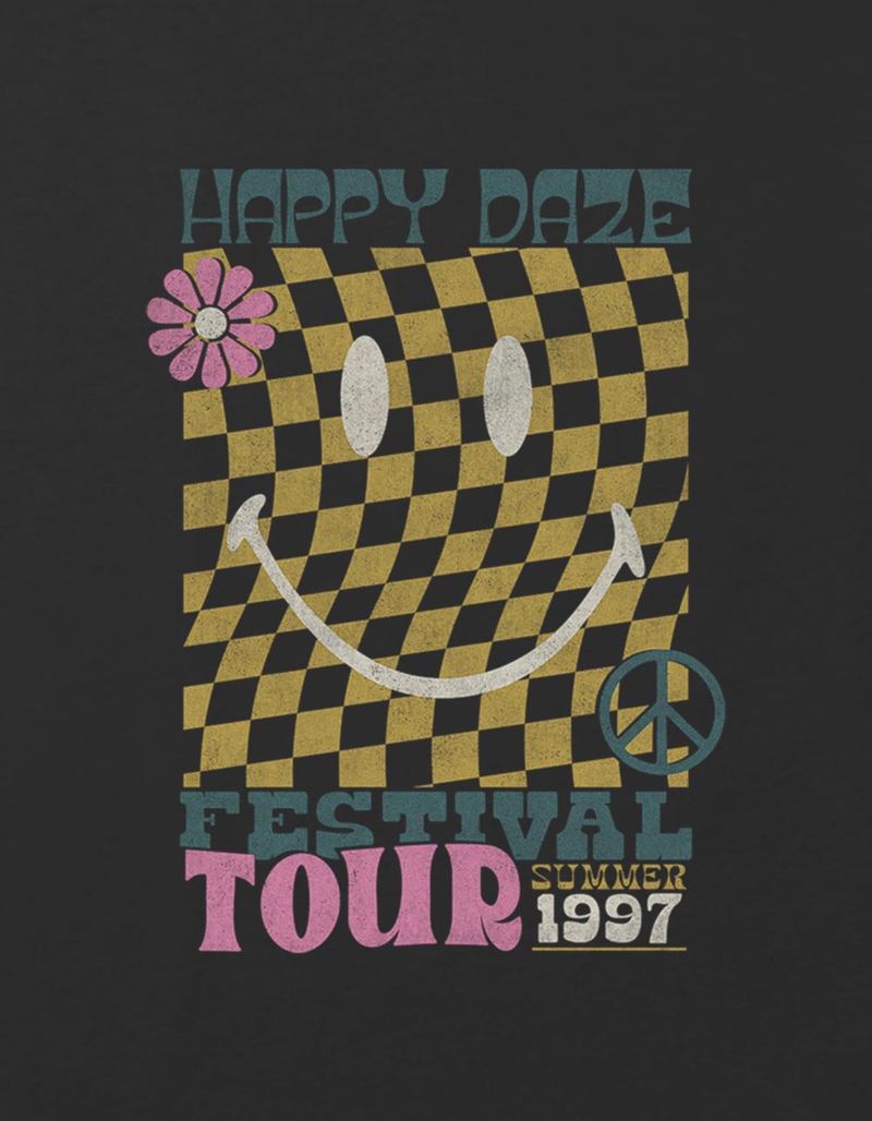 SMILEY Happy Festival Tour Girls Crop Tee - BLACK | Tillys