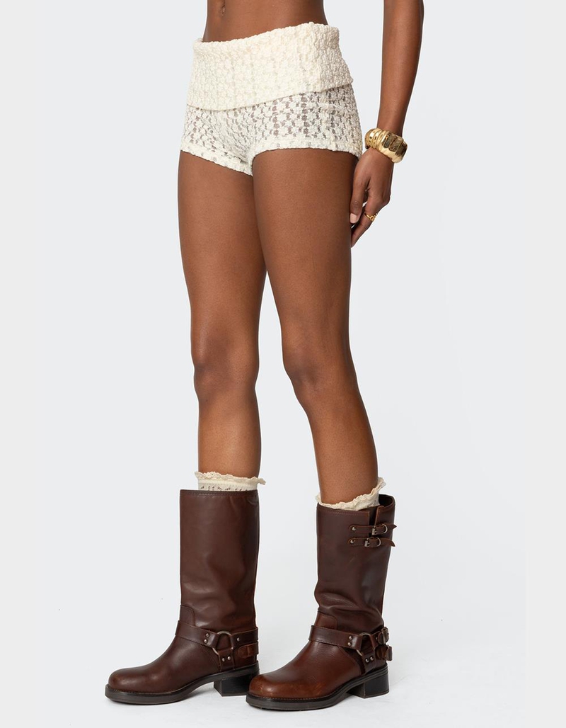 EDIKTED Rye Sheer Textured Fold Over Shorts - BEIGE - M | Tillys