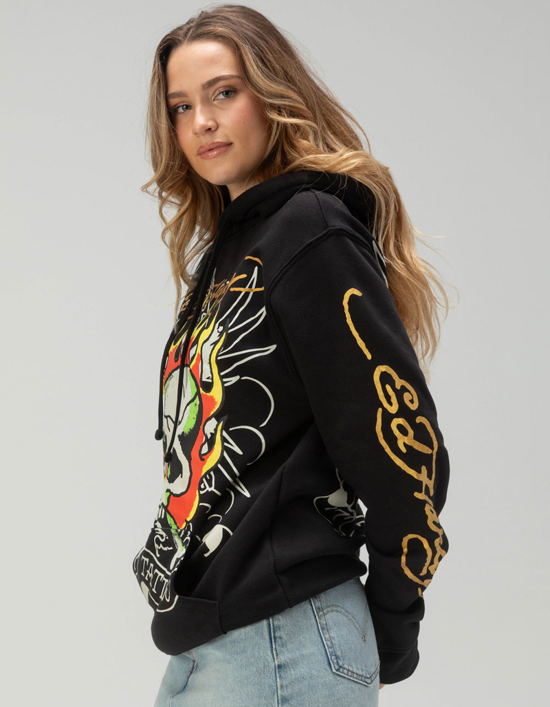 ED HARDY Fire Skull Womens Hoodie - BLACK | Tillys