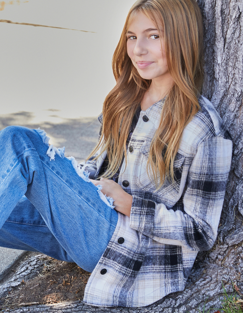 RSQ Girls Plaid Oversized Shacket - BLACK COMBO | Tillys