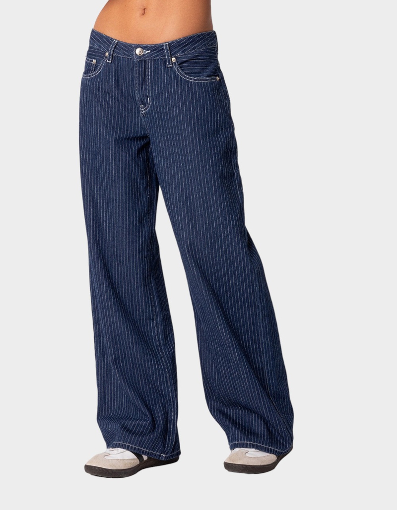 EDIKTED Pinstripe Low Rise Jeans - NAVY | Tillys
