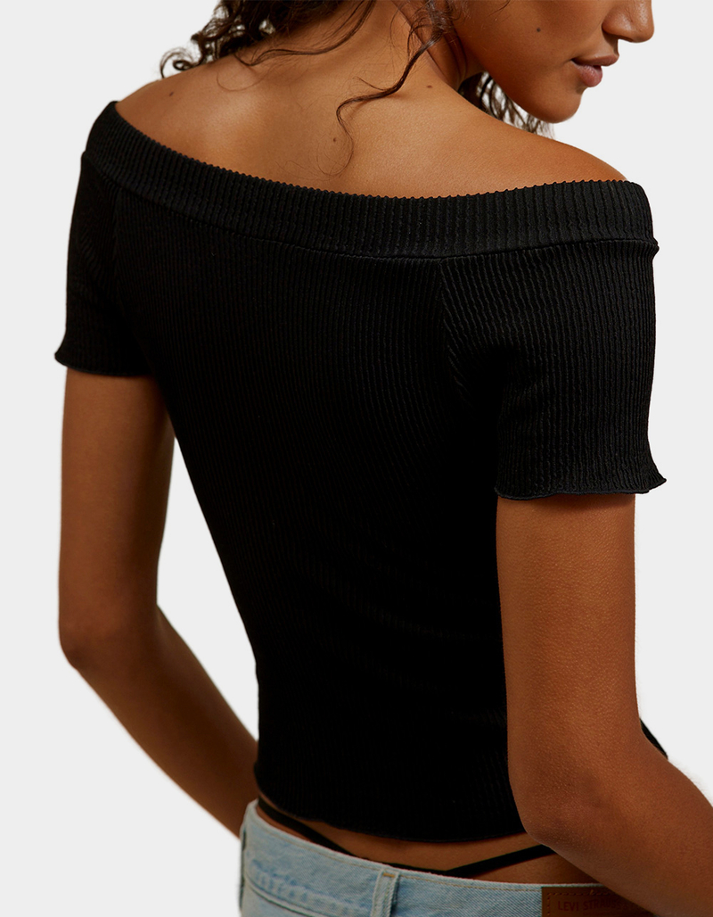 FREE PEOPLE Seamless Off The Shoulder Ribbed Womens Top - BLACK | Tillys