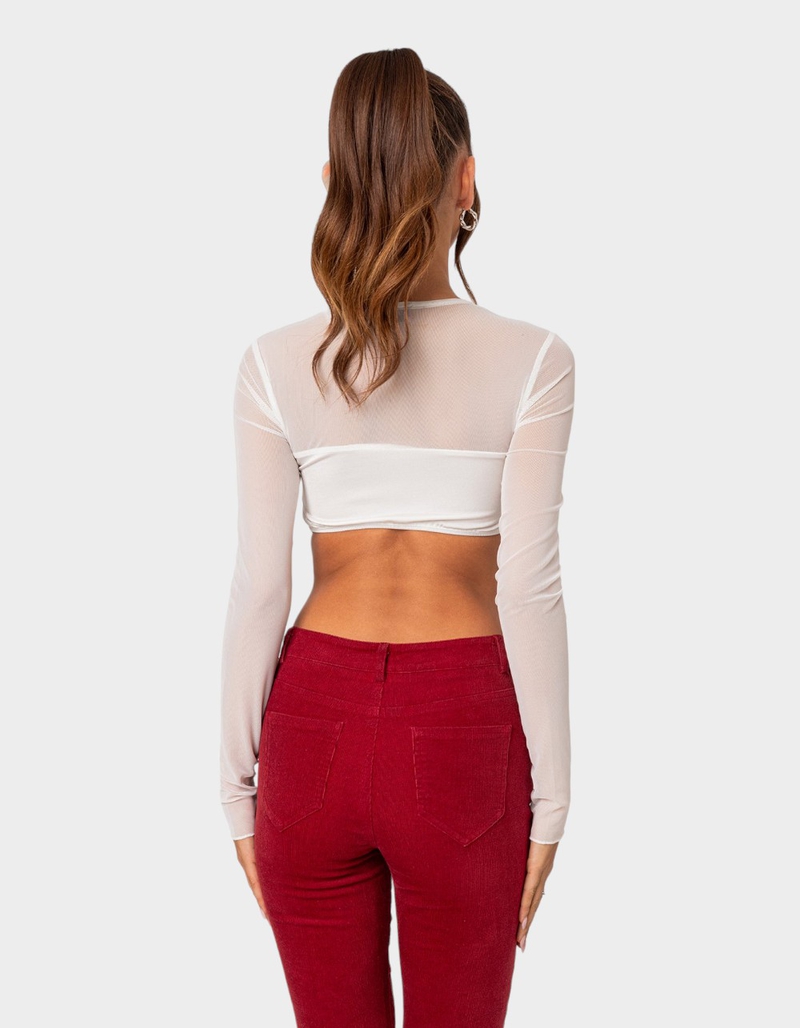 EDIKTED Night Out Sheer Crop Top - WHITE | Tillys