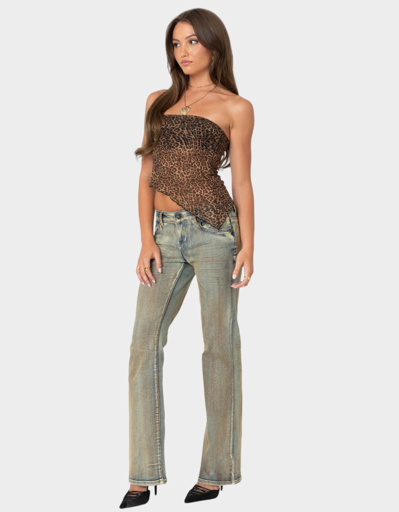 EDIKTED Leopard Printed Sheer Mesh Tube Top - ORANGE | Tillys