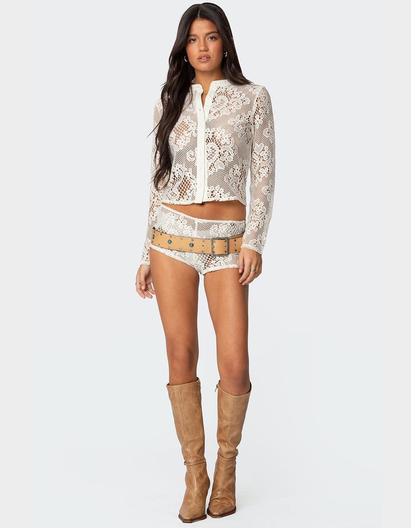 EDIKTED Peyson Sheer Lace Top - BEIGE - S | Tillys