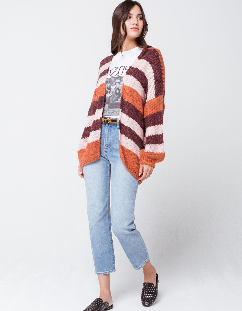RSQ Stripe Fuzzy Womens Cardigan - RUST | Tillys