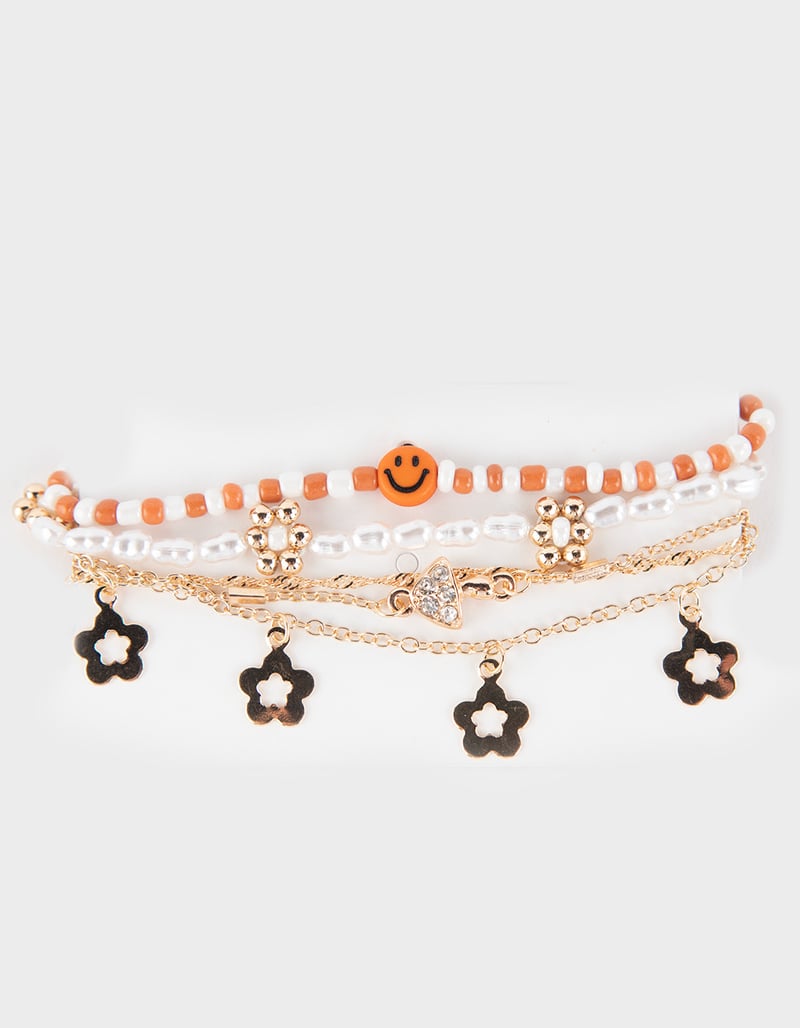 FULL TILT 4 Piece Beaded Smiley Face Bracelet Set - GOLD - ONE SIZE ...