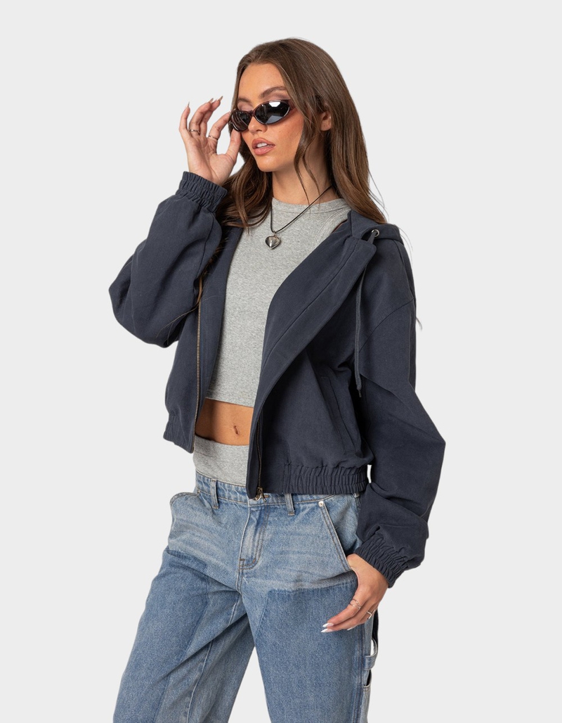 EDIKTED Milly Oversized Cropped Jacket - NAVY | Tillys