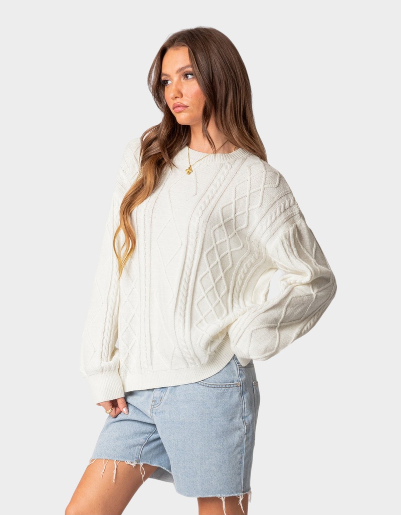 EDIKTED Jessy Cable Knit Oversized Sweater - BEIGE | Tillys