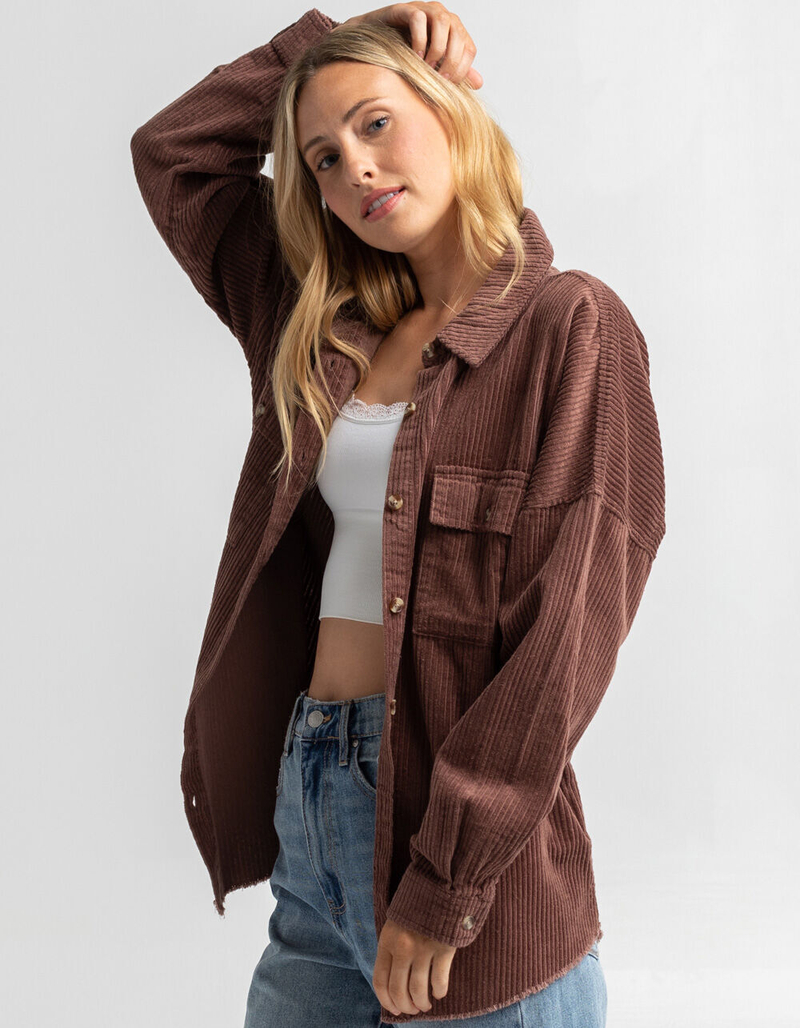 RSQ Raw Edge Cord Womens Shacket - BROWN | Tillys