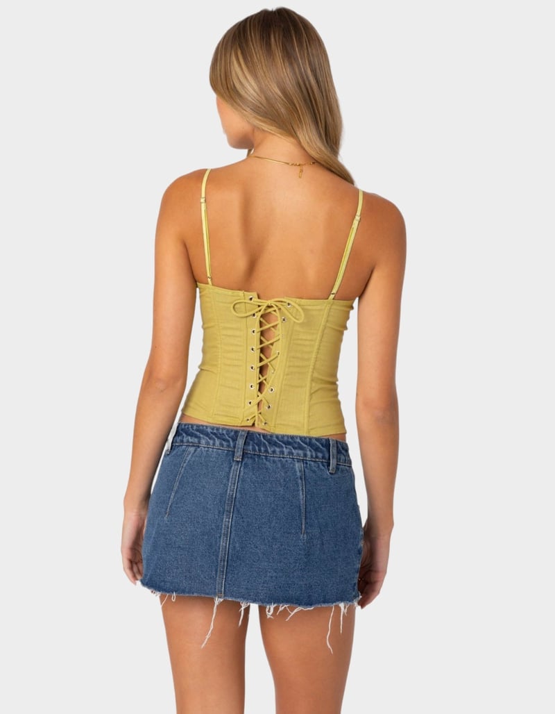 EDIKTED Avena Linen Look Lacey Corset - GREEN - XL | Tillys