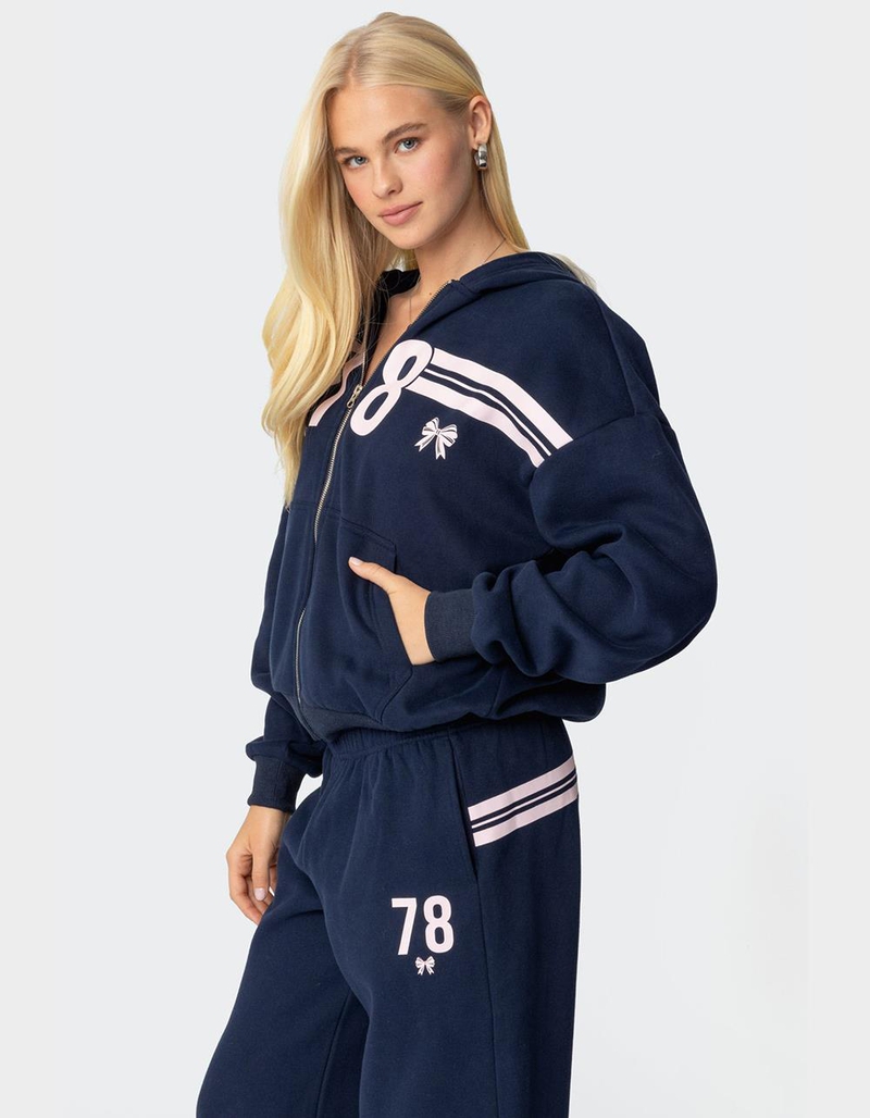 EDIKTED 78 Bow Zip Up Hoodie - NAVY - XL | Tillys