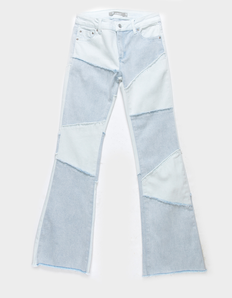 TRACTR Patchwork Flare Fray Girls Jeans - INDIGO - 16 | Tillys