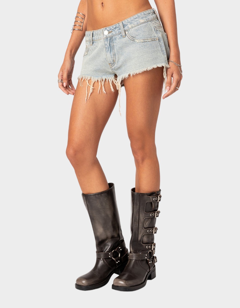EDIKTED Frayed Vintage Washed Denim Shorts - LIGHT BLUE | Tillys