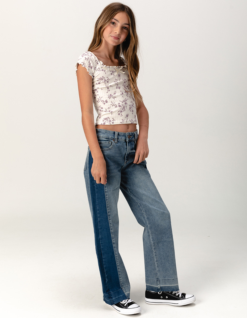 RSQ Girls High Rise Colorblock Wide Leg Jeans - MEDIUM INDIGO | Tillys