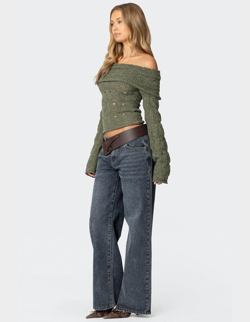 EDIKTED Kenna Fold Over Knit Top - GREEN | Tillys