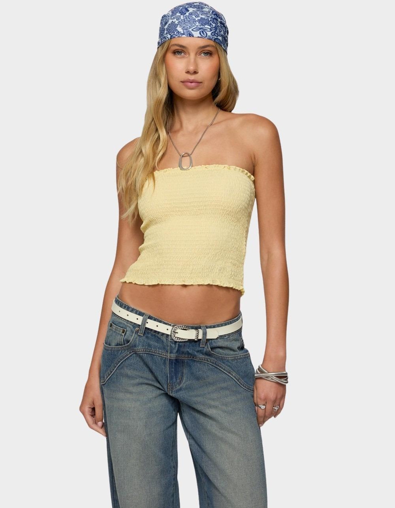 EDIKTED Emmet Strapless Scrunch Top - YELLOW - XS | Tillys