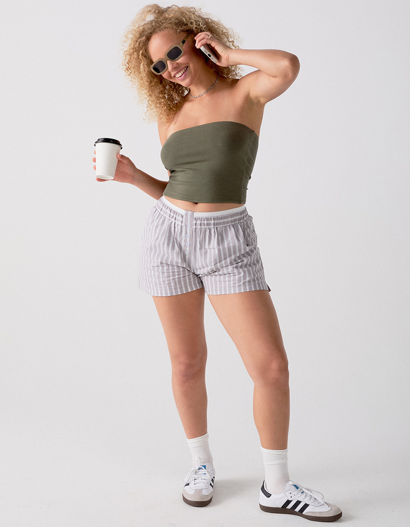 RSQ Womens Button Front Stripe Boxers - GRAY | Tillys