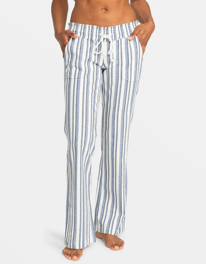ROXY Oceanside Stripe Womens Flared Beach Pants - BLUE - M | Tillys